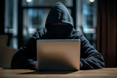premium photo anonymous hacker typing computer laptop cybercrime