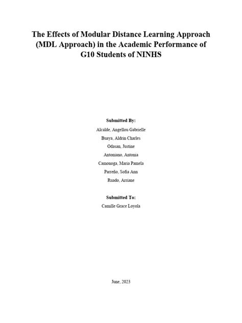 Group 1 Research Paper The Effects Of Modular Distance Learning Mdl Approach In The Academic