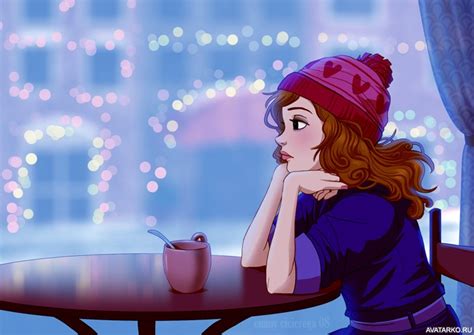 Картинка девушки сидящей за столом в кафе — Аватары и картинки