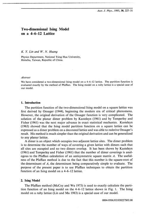 Pdf Two Dimensional Ising Model On A 4612 Lattice
