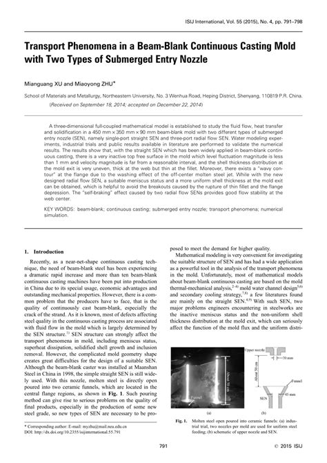 Pdf Transport Phenomena In A Beam Blank Continuous Casting Mold With Two Types Of Submerged