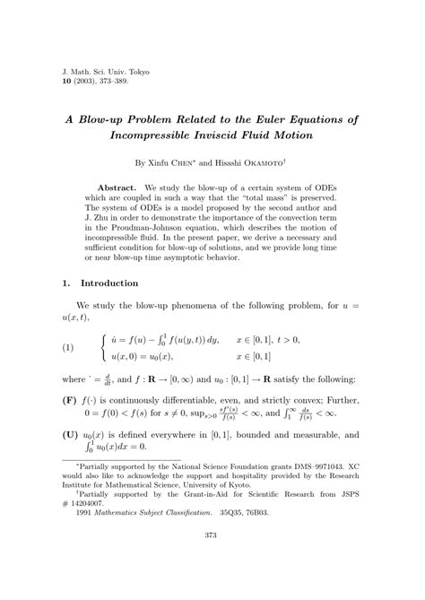 Pdf A Blow Up Problem Related To The Euler Equations Of