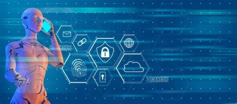 사이버 보안 개인 정보 보호 사이버 스마트 시티 Iot 디지털 기술 3d 휴머노이드 로봇 Ai 시스템 데이터 통신 배경