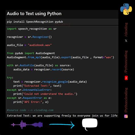 python coding audio to text using python