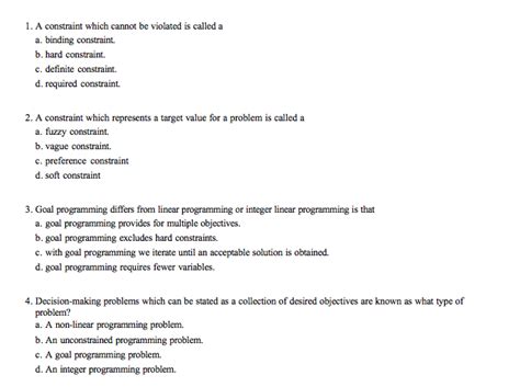 Solved 1 A Constraint Which Cannot Be Violated Is Called A
