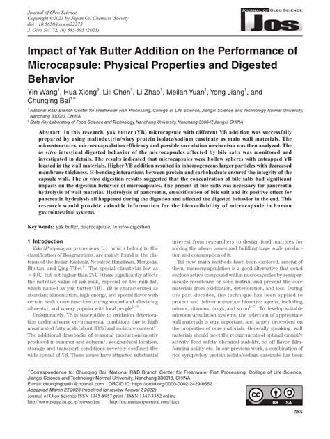 Pdf Impact Of Yak Butter Addition On The Performance Of Microcapsule