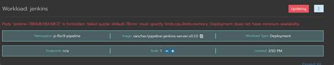 Rancher Pipelines Jenkins Init Failed Due To No Resource Quotas
