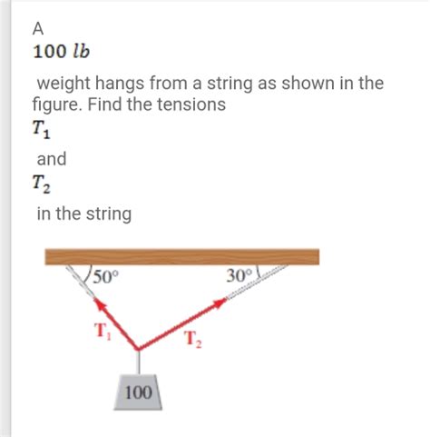 solved a 100 lb weight hangs from a string as shown in the figure