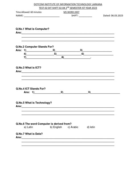 Ict Test Sir Yar Muhammad Download Free Pdf Computer Data Storage