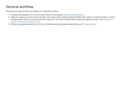 High Level Upgrade Workflow Dell Telecom Infrastructure Automation