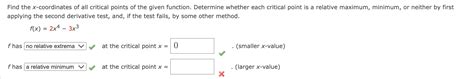 Solved Find The X Coordinates Of All Critical Points Of The Chegg Com
