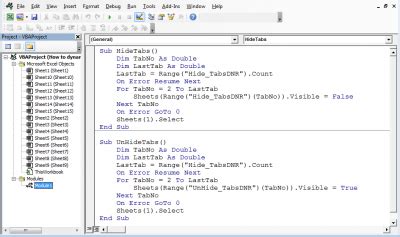 How To Dynamically Hide Or Unhide Multiple Tabs Using VBA In Excel