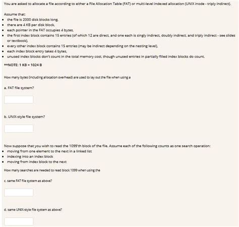 Solved You Are Asked To Allocate A File According To Either A File Allocation Table Fat Or