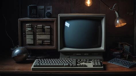 Vintage Computer Setup Oldschool Crt Monitor Retro Computer Display Classic Tech Setup Nostalgi