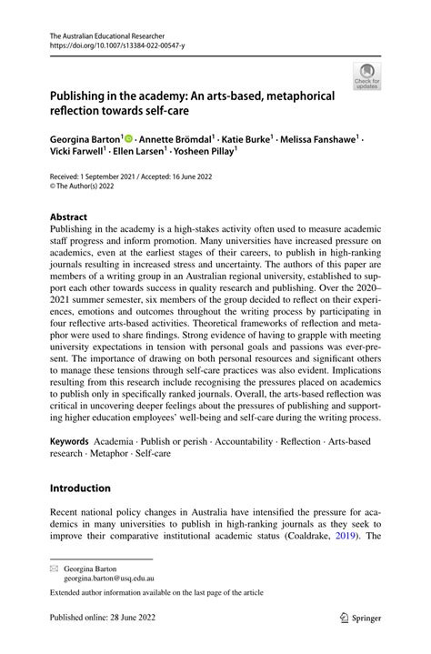 Pdf Publishing In The Academy An Arts Based Metaphorical Reflection Towards Self Care