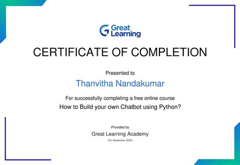 Greatlearning Chatbotdevelopment Python Nltk Coursecompletion Nlp Thanvitha N