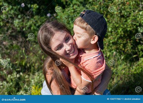 Mom And Young Son Play Kiss Laugh Stock Image Image Of Caucasian