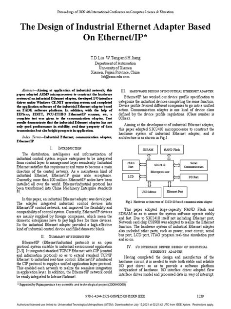 The Design Of Industrial Ethernet Adapter Based On Ethernet Ip Pdf Computer Network