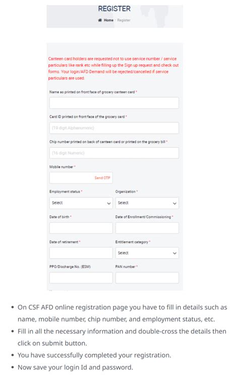 CSD AFD Online Registration Process