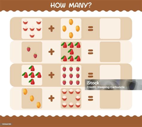 얼마나 많은 만화 과일 계산 게임 사전 쇼올 년 어린이와 유아를위한 교육 게임 0명에 대한 스톡 벡터 아트 및 기타 이미지
