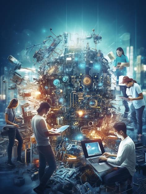 Group Of Engineers Working On A Robot Hightech Workspace Brainstorming Building Circuits