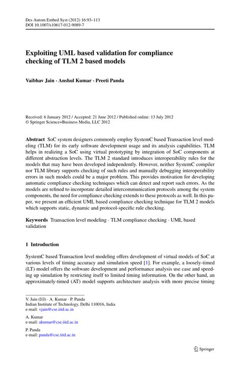 pdf exploiting uml based validation for compliance checking of tlm 2