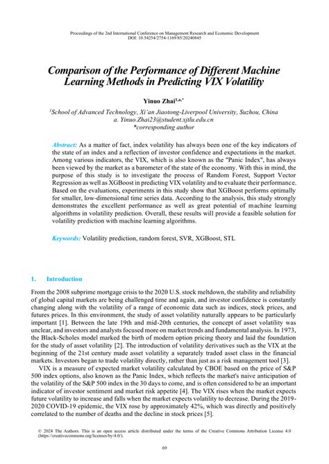 Pdf Comparison Of The Performance Of Different Machine Learning Methods In Predicting Vix