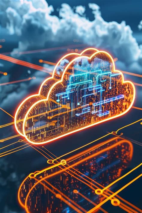 Cloud Computing And Data Storage Glowing Cloud With Network Connections