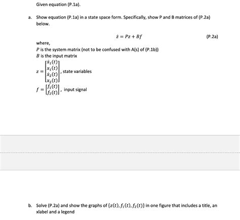 Solved A Show Equation P 1a In A State Space Form