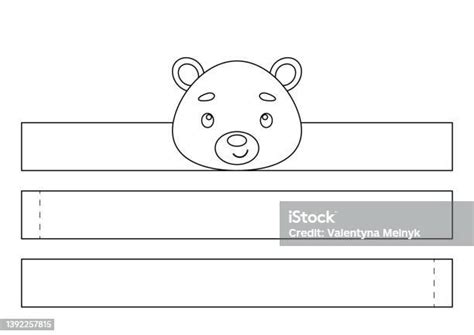 인쇄 가능한 곰 종이 크라운 엔터테인먼트를위한 재미있는 액세서리 Diy는 생일 크리스마스 베이비 샤워를위한 파티 리본 템플릿을 잘라냅니다 인쇄 색상 컷 및 접착제 벡터 스톡