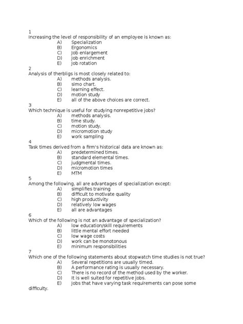 Mcq Operations Managements Pdf Operations Management Human Factors And Ergonomics