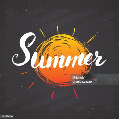 여름 서 예 레터링 필기 기호 손으로 그린 그런 지 붓글씨 텍스트 칠판 배경에 벡터 일러스트 레이 션 격언에 대한 스톡 벡터