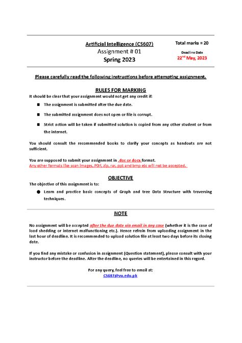 CS607 Assignment Solution Artificial Intelligence CS607 Assignment 01 Spring 2023 Total