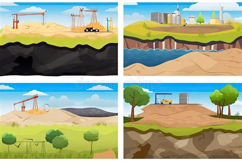 Series Of Images Showing The Extraction And Processing Of Natural Resource Stock Illustration