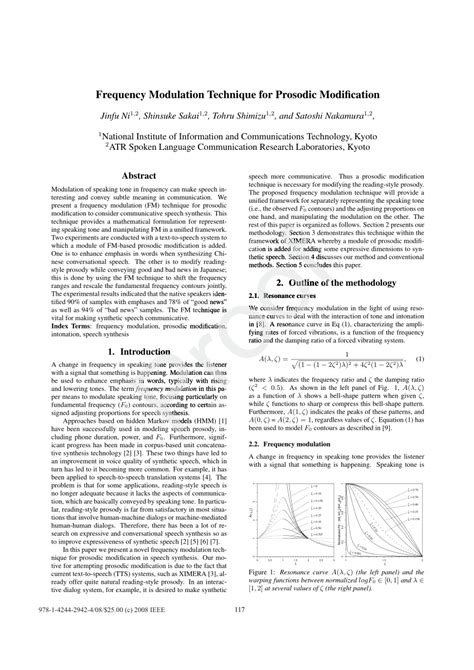 Pdf Frequency Modulation Technique For Prosodic Modification
