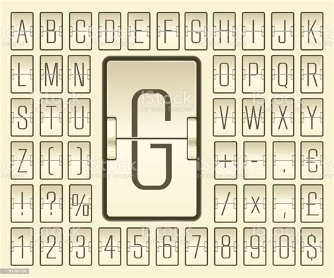 목적지와 시간표 벡터 일러스트를 표시하는 숫자가있는 베이지 색 터미널 기계 점수 판 글꼴 가벼운에 대한 스톡 벡터 아트 및 기타