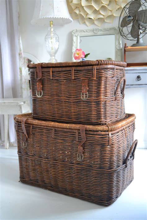 Stacked Baskets Wicker Baskets Storage Painted Wicker Wicker Trunk