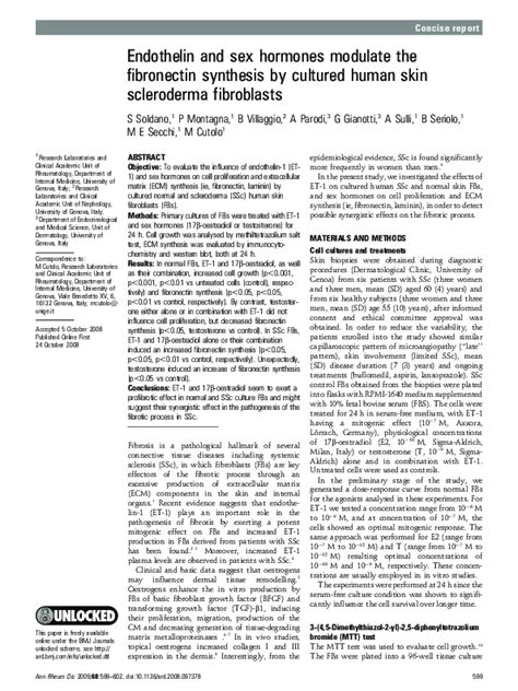 Pdf Endothelin And Sex Hormones Modulate The Fibronectin Synthesis By