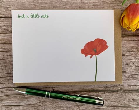 Poppy Note Cards Floral Notelets Postcard Style Just Because Etsy