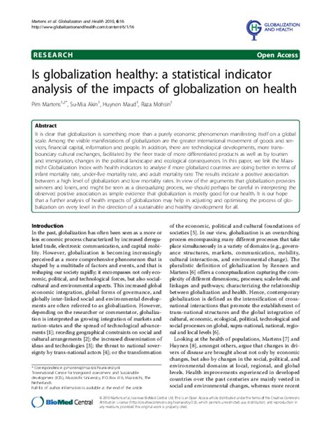 Pdf Is Globalization Healthy A Statistical Indicator Analysis Of The