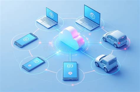 Cloud Computing Concept With Connected Devices And Cars In A Futuristic