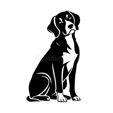 Stylized Black And White Dog Illustration Sitting With Tilted Head And
