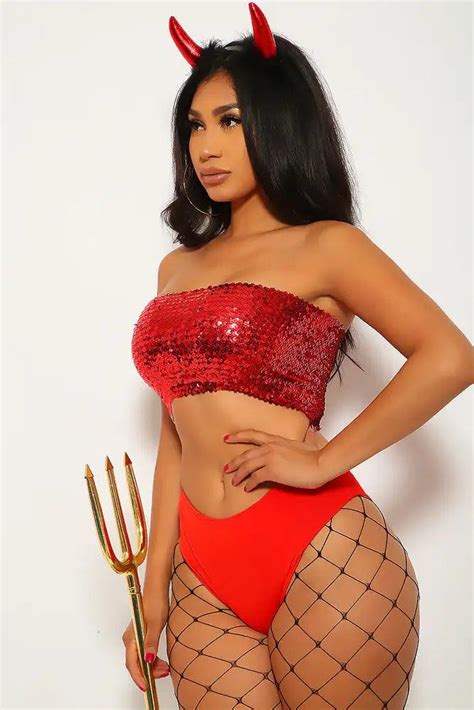Red Sexy Devil 2 Piece Costume Amiclubwear
