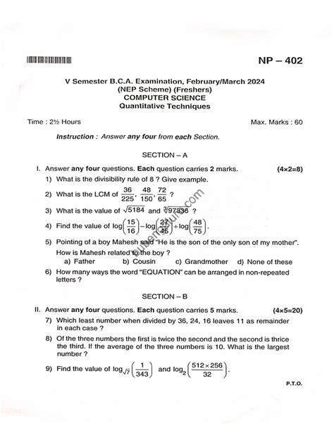 2024 5th Sem Bca Quantitative Techniques 2024 Pdf