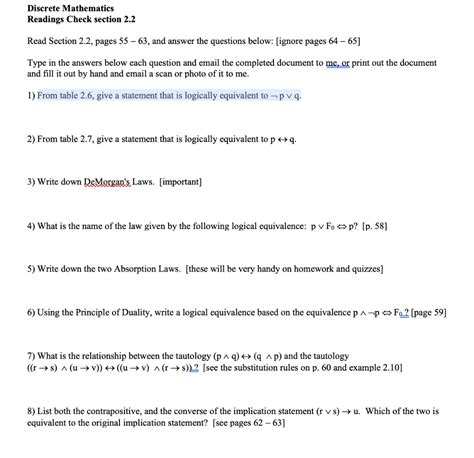 Solved Discrete Mathematics Readings Check Section 2 2 Read