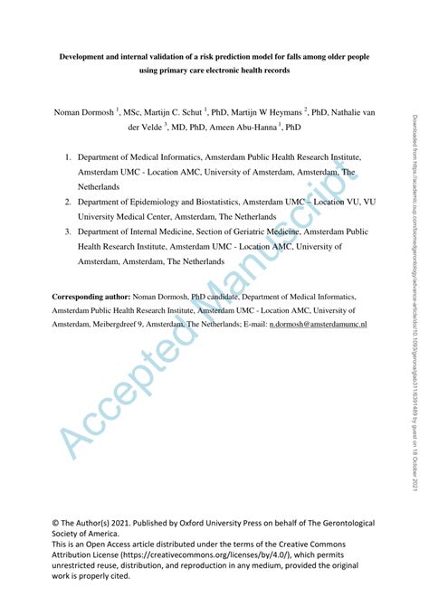 Pdf Development And Internal Validation Of A Risk Prediction Model