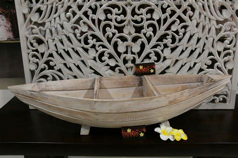 New Balinese Hand Crafted Wooden Row Boat Decor Divided Row Boat Bow