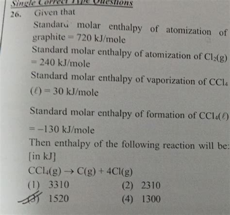 26 Given Thatstandari Molar Enthalpy Of Atomization Of Graphite 720 K