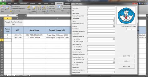 Cara Membuat Input Data Userform Dengan Vba Pada Ms Excel Misalnya Data Base Siswa