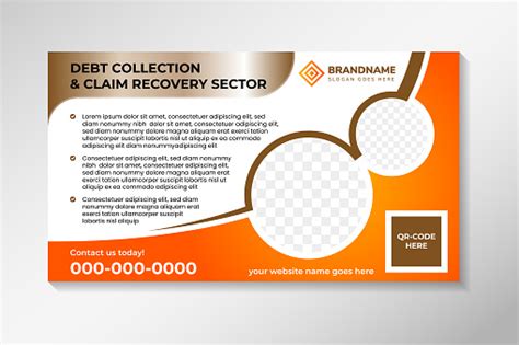 제목이 있는 추상 포스터 배너 디자인 템플릿의 수평 레이아웃 모음은 흰색 배경에 사진 콜라주를 위한 공간이 있는 채무 추심 및 청구 회수 부문입니다 갈색에 대한 스톡 벡터